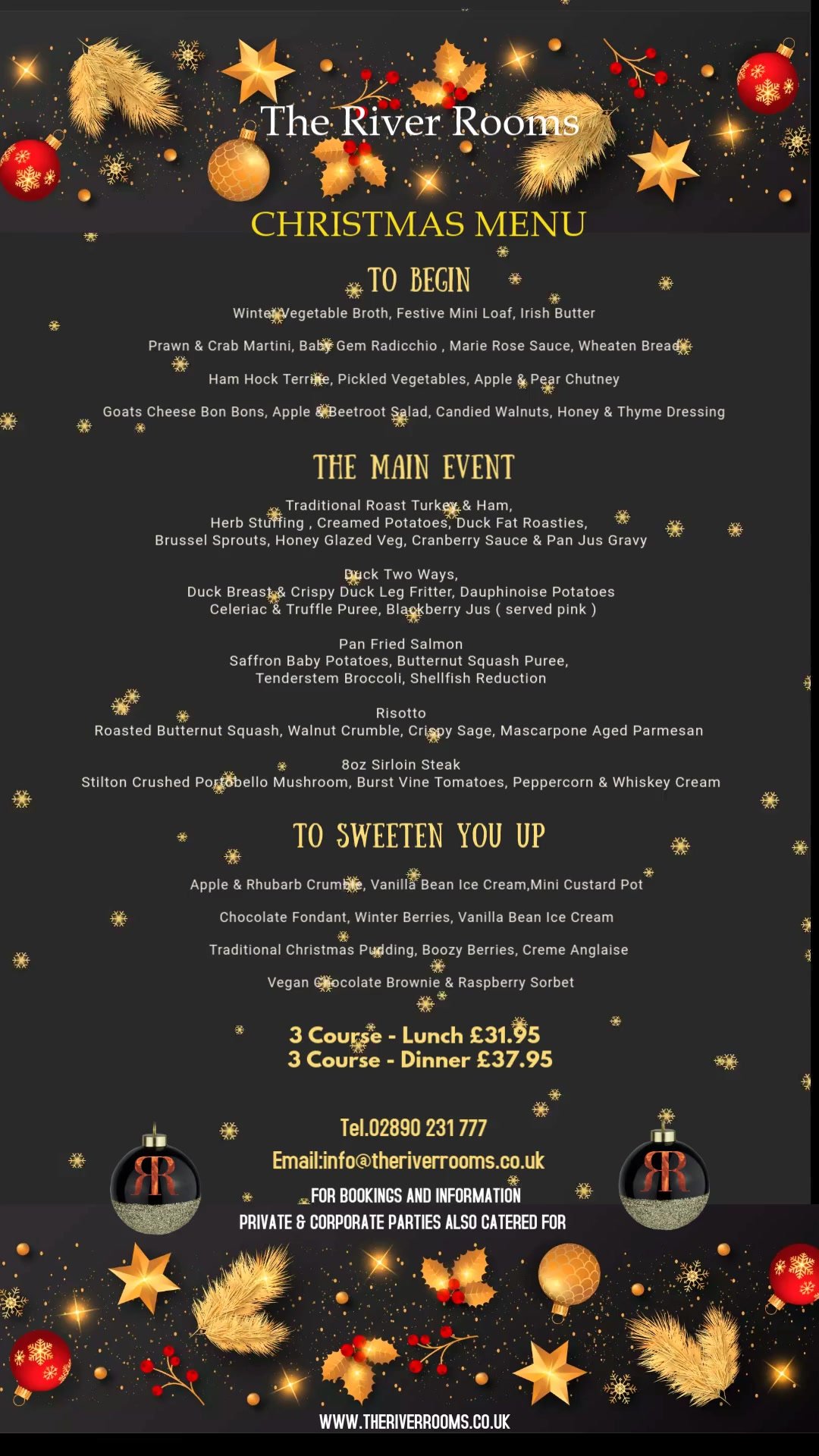Christmas At The River Rooms Menu | Restaurant, Bar & Tapas Lounge Belfast